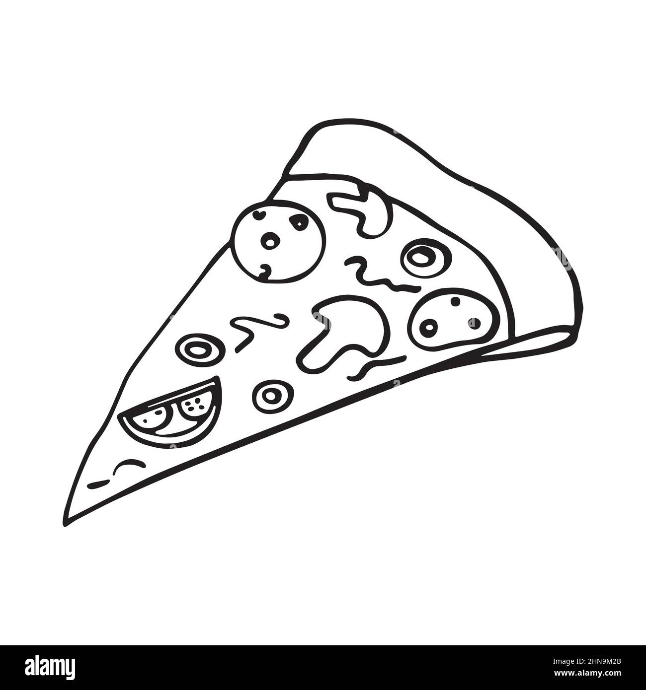 vector doodle, sketch pizza with tomato, pepperoni and mushroom using ...