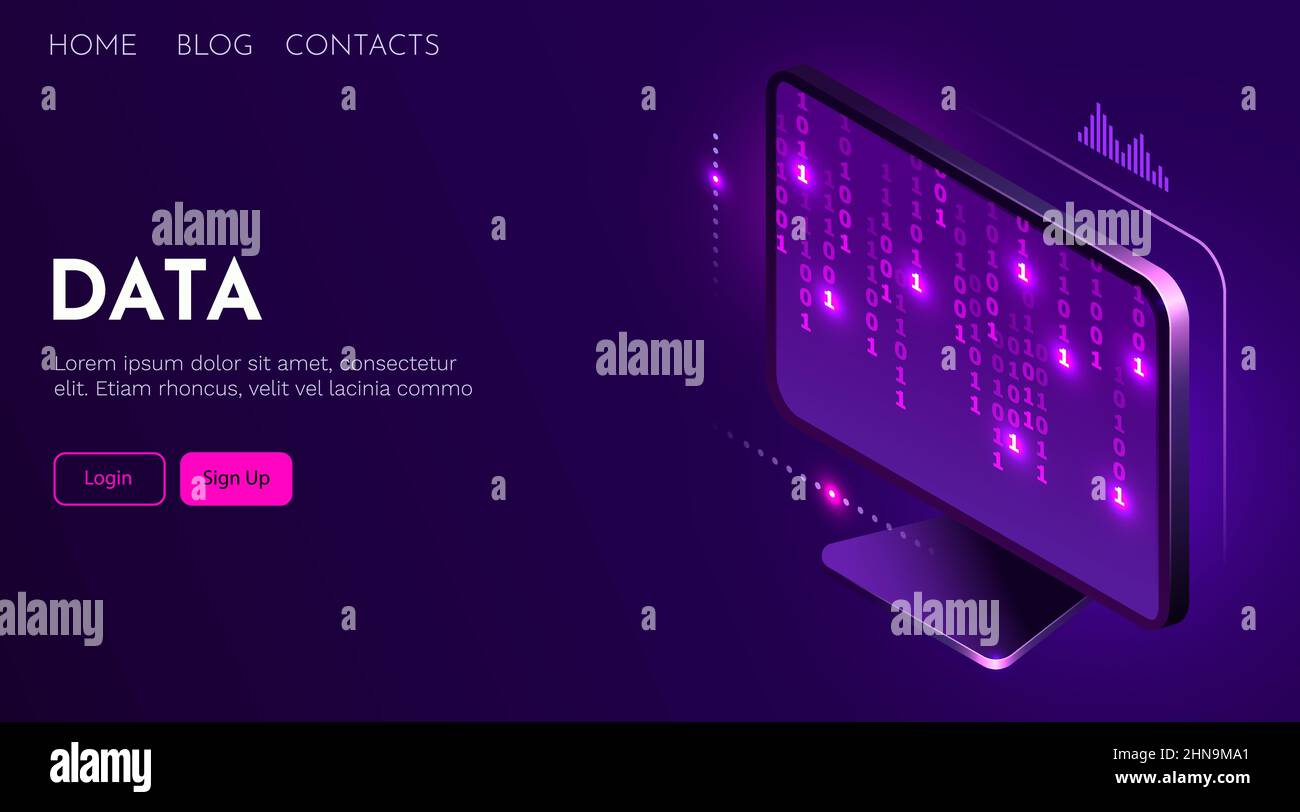 Computer monitor with binary data. Development or cyber security ...