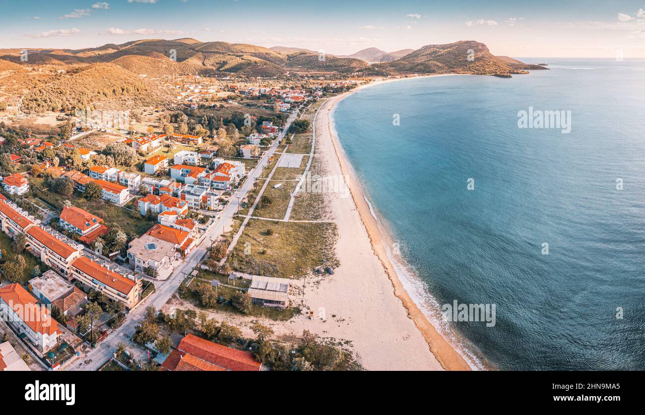 Visit Toroni beach of Greece. Aerial view of the idyllic seascape on ...