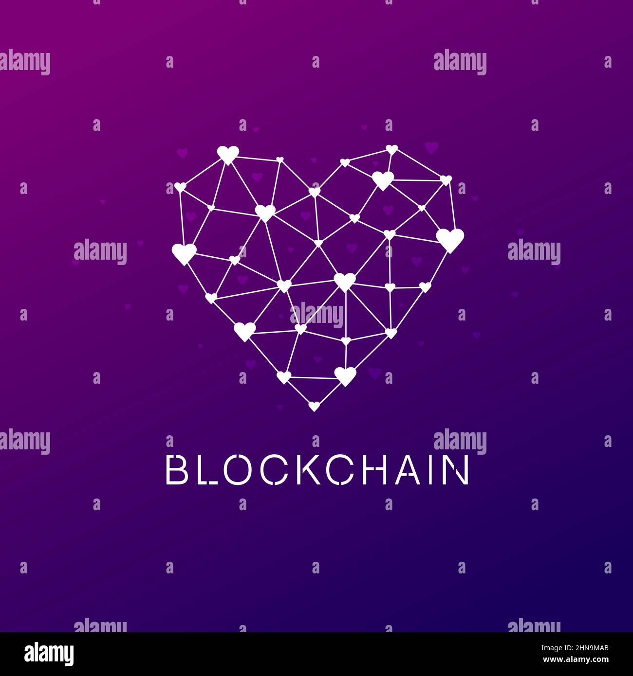 Virtual network of white hearts. Blockchain logo or emblem concept ...