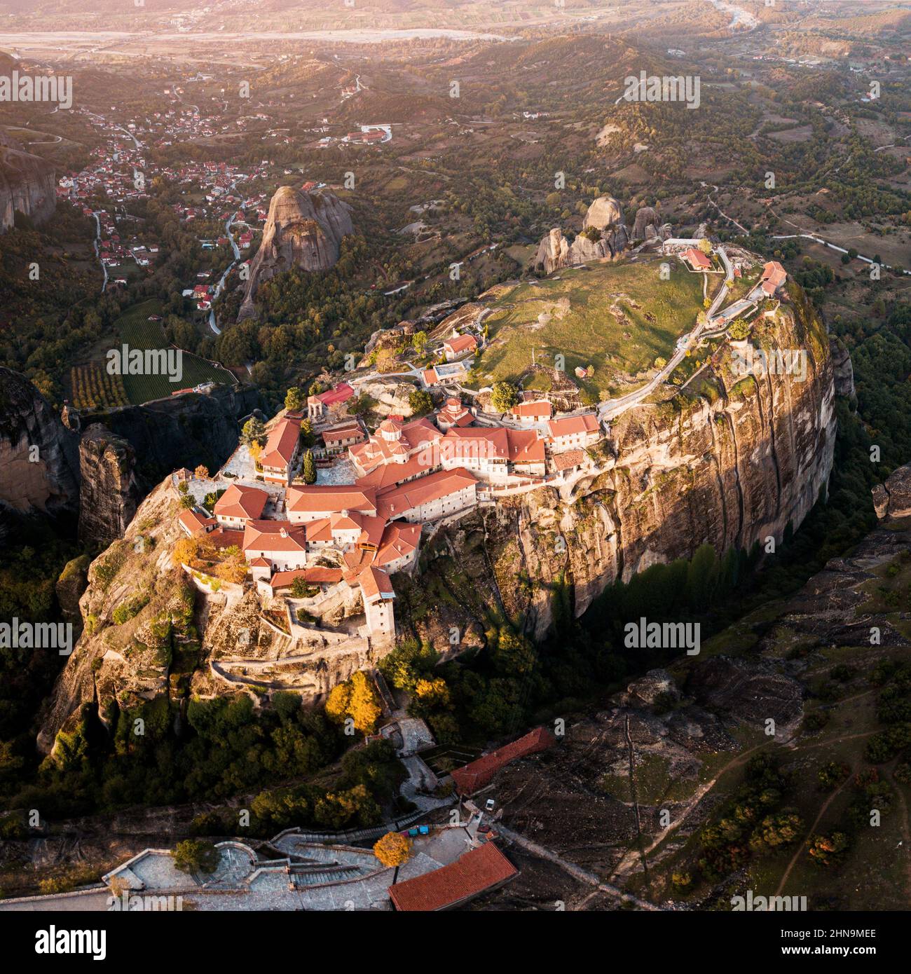 Aerial view of Meteoron monastery near Kalambaka town in Greece ...