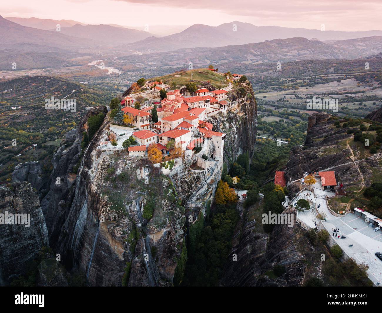 Aerial view of Meteoron monastery near Kalambaka town in Greece ...
