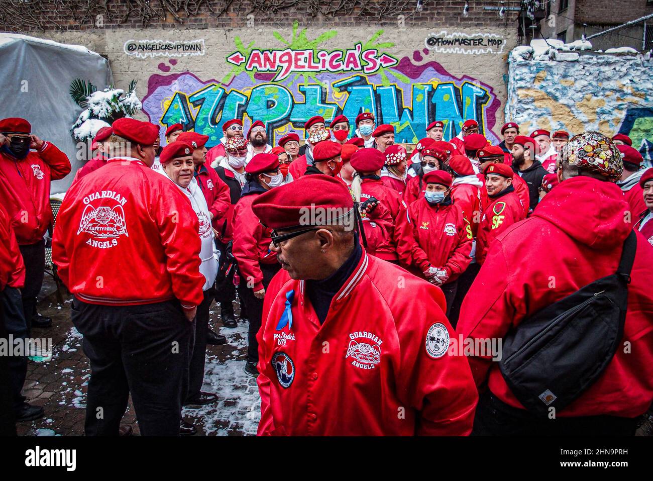 New York, New York, USA. 14th Feb, 2022. People came to the red steps ...