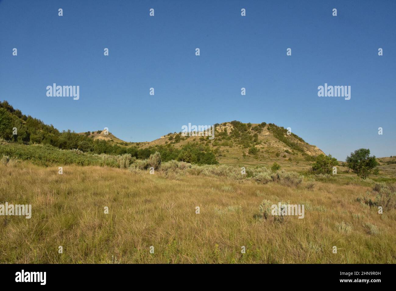 Stunning rural landscape with grasslands and hills in North Dakota ...