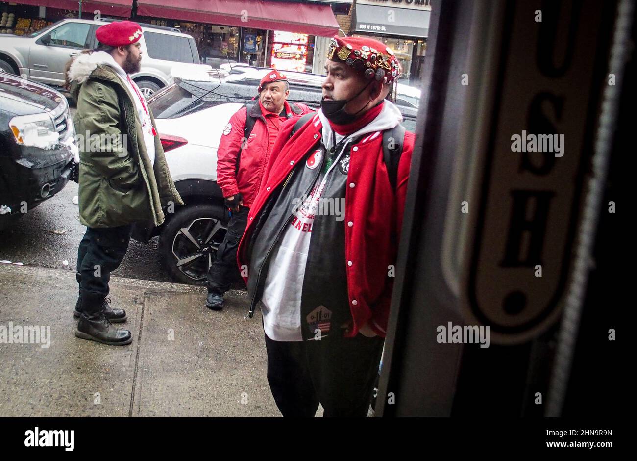 New York, New York, USA. 14th Feb, 2022. People came to the red steps ...