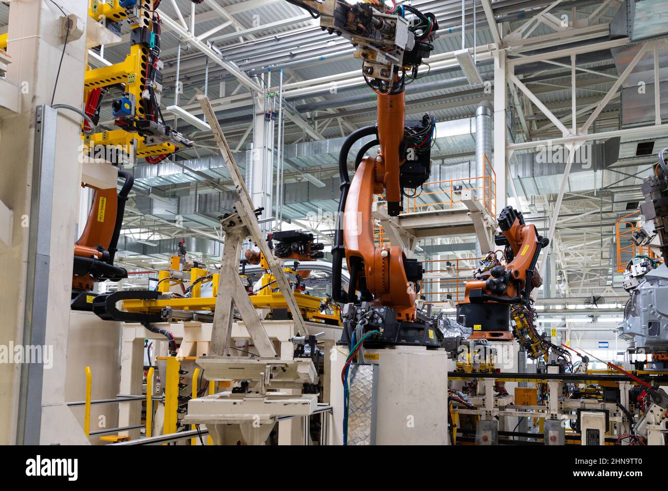 Photo of automobile production line. Modern car assembly plant. Auto ...