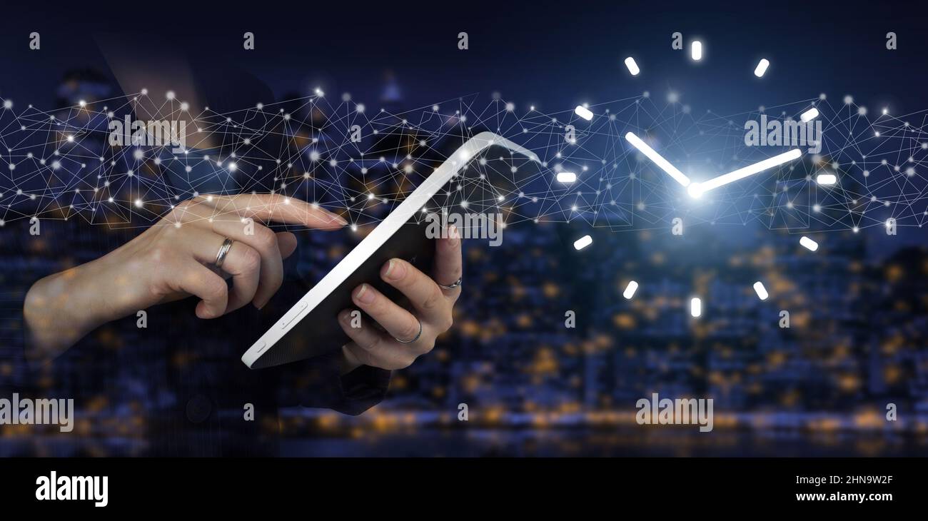 Time Timing Punctual Schedule Management Concept. Hand touch white ...