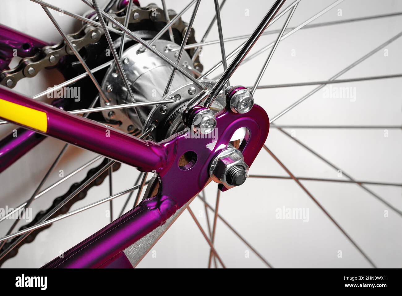 Bicycle rear hub. Close-up. On white background Stock Photo - Alamy
