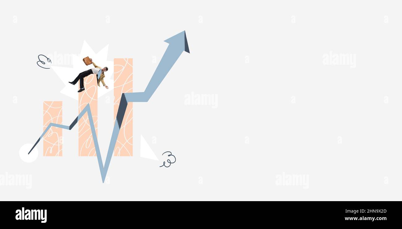 Creative design. Businessman overcoming obstacles, challenges ...