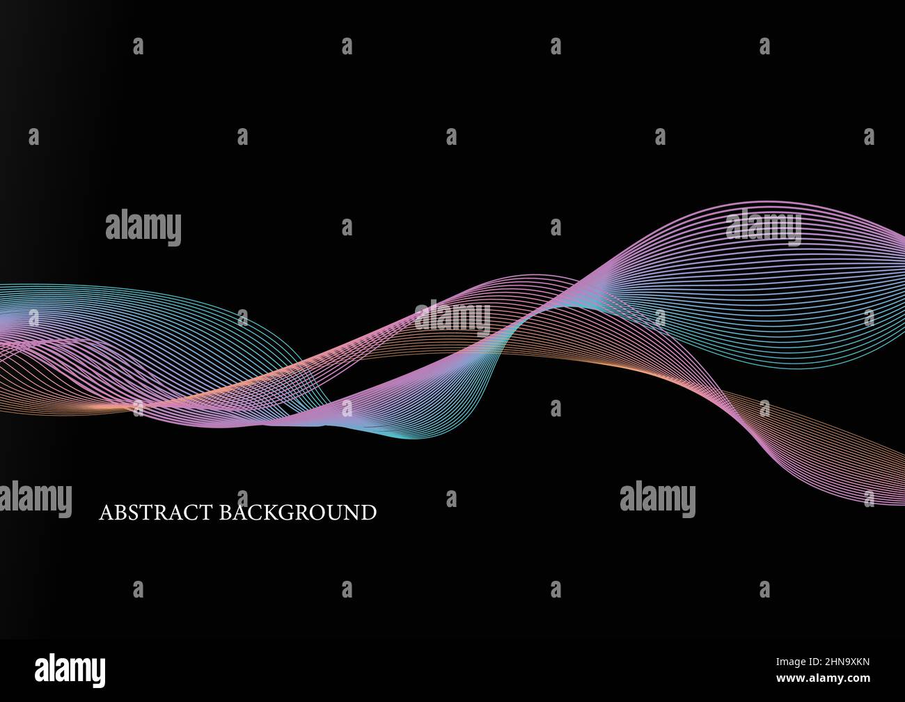 Abstract gradient smooth wavy line on black background. Vector ...