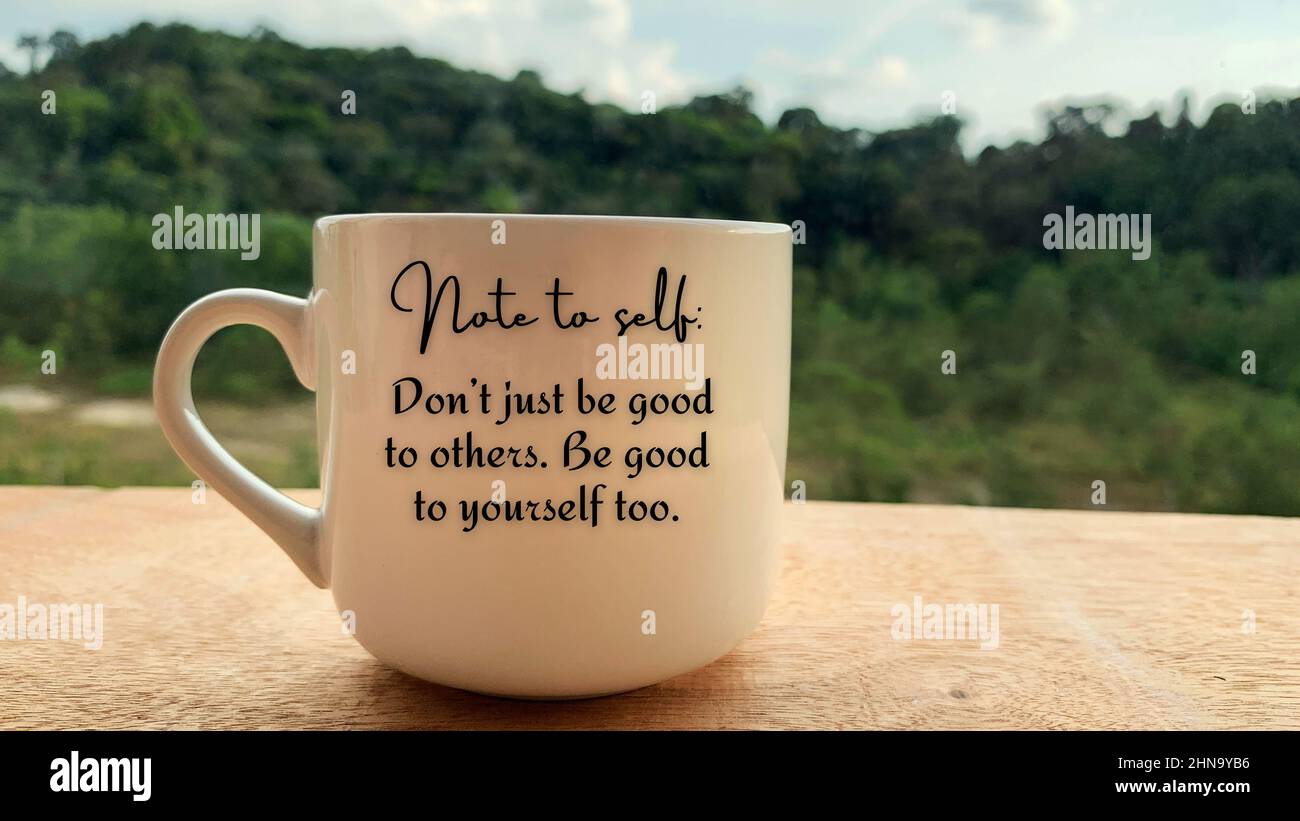 Motivational and inspirational quote - note to self text on coffee cup ...