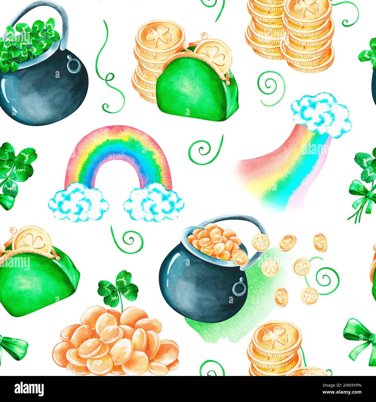 St. Patrick's Day. Seamless pattern. Watercolor illustration. Isolated ...