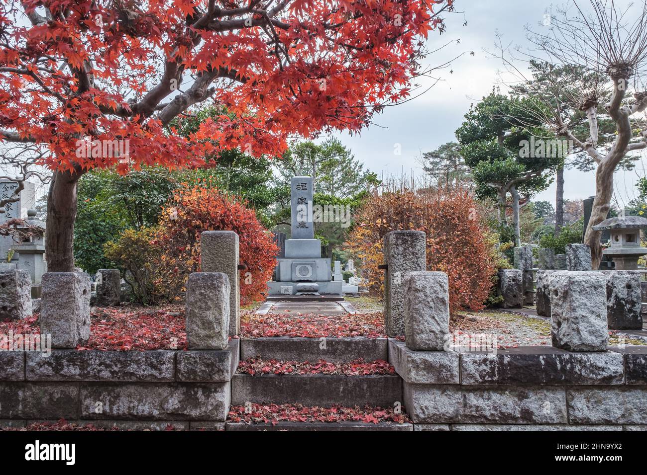 Japanese grave in autumn Stock Photo - Alamy