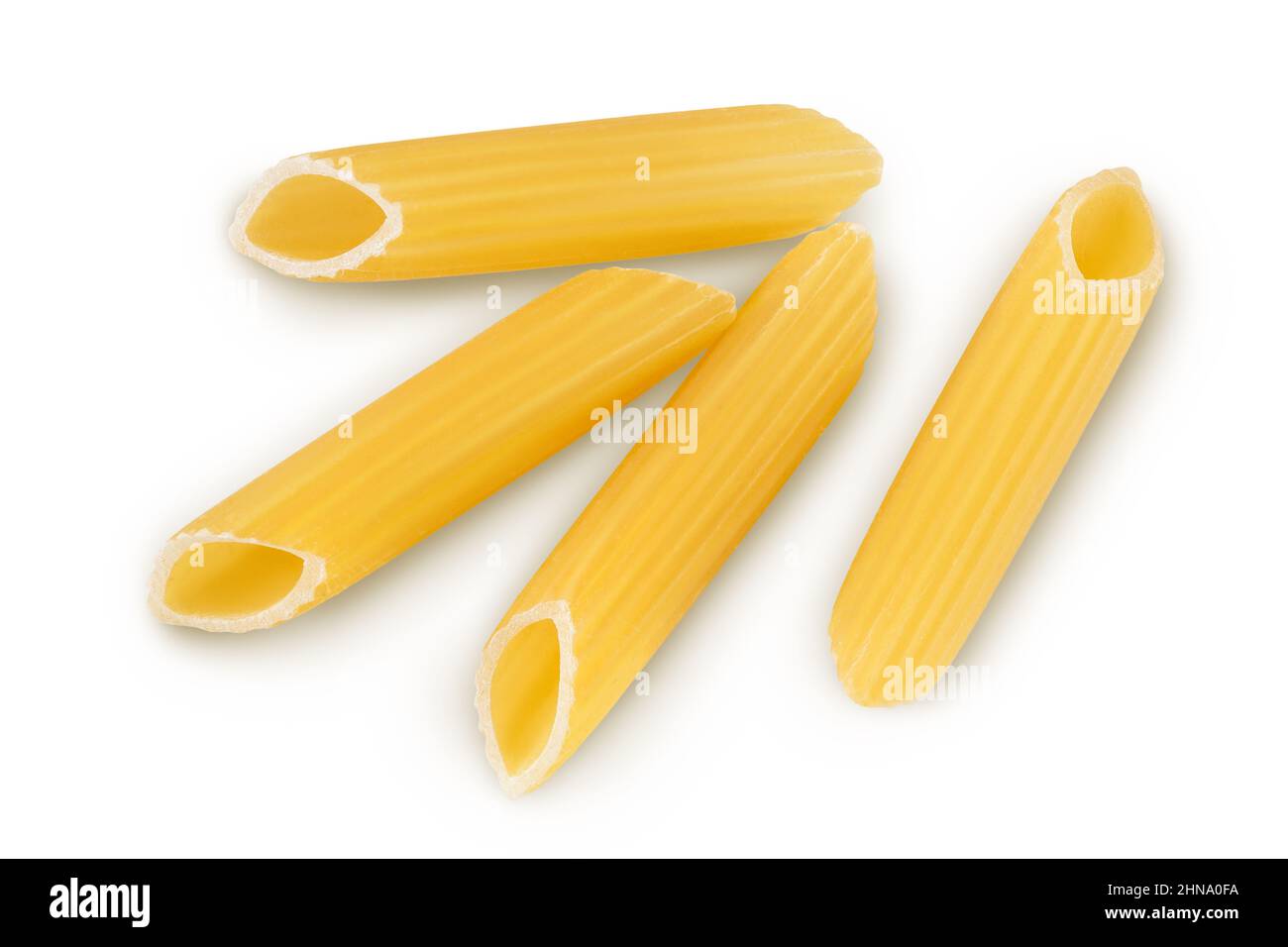 Raw italian penne rigate pasta isolated on white background with ...