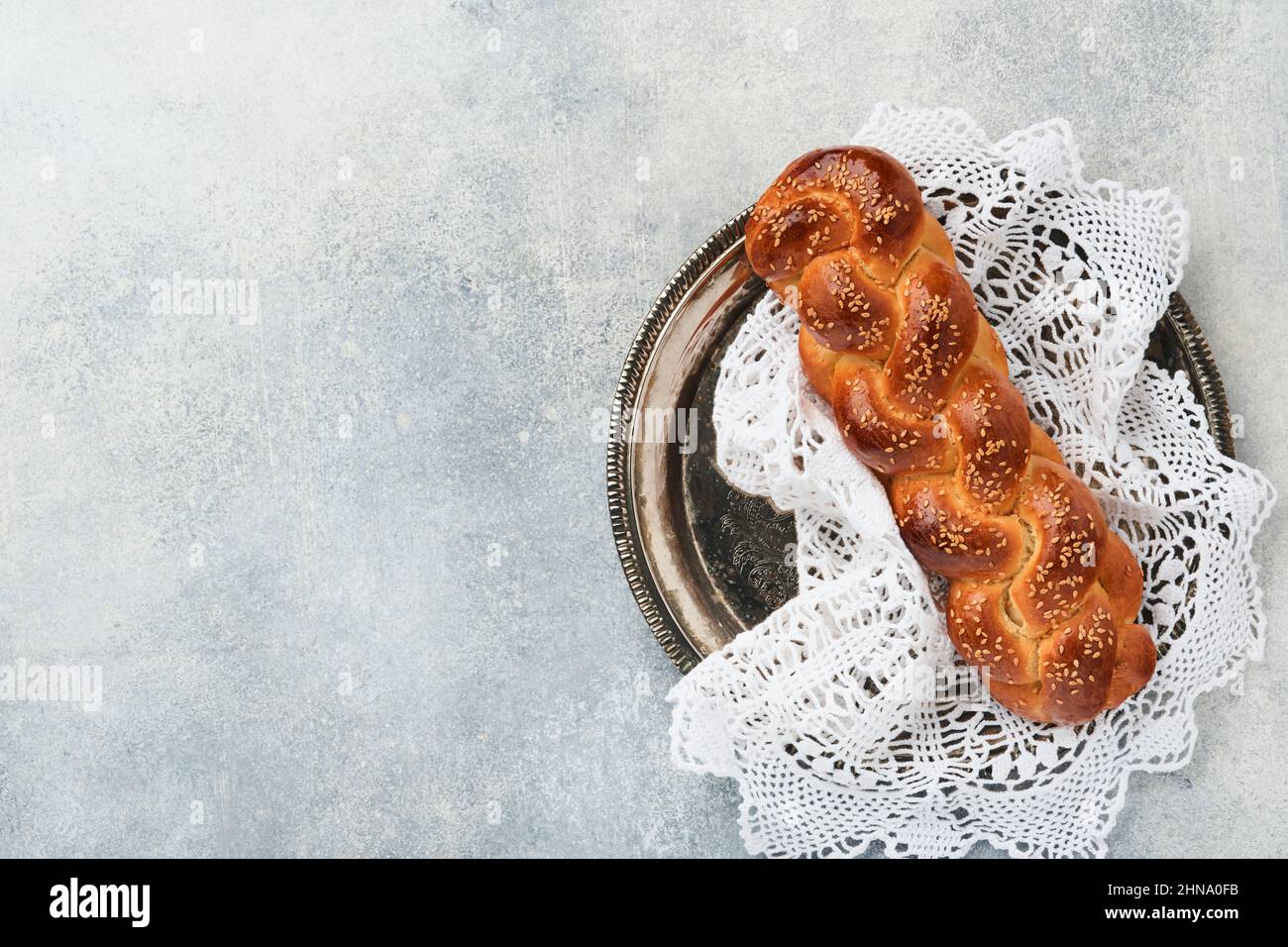 Sabbath kiddush ceremony composition. Challah bread. Freshly baked ...