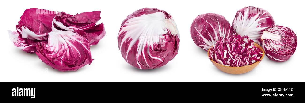 Fresh red radicchio salad chopped isolated on white background with ...