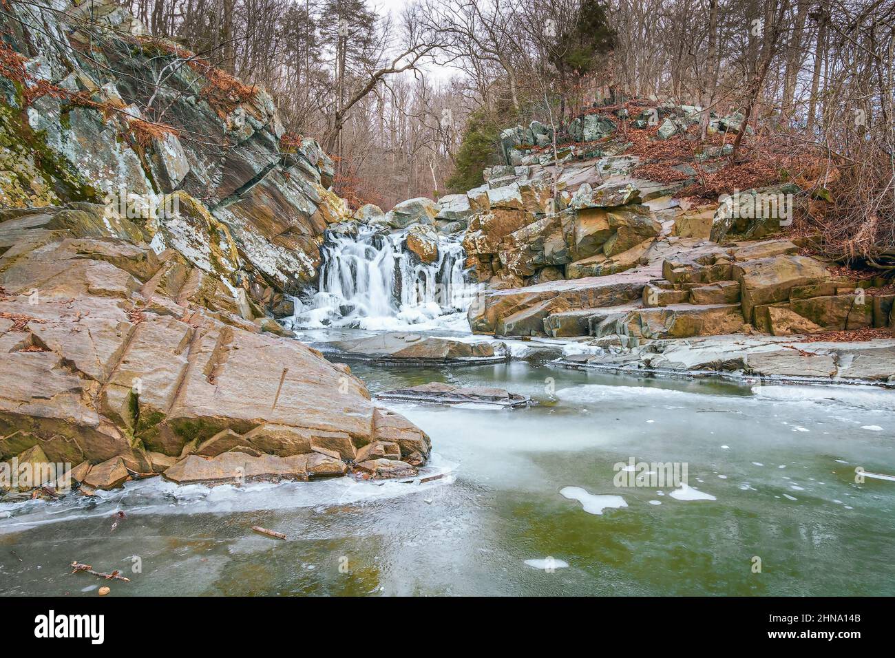 Frozen Scott's Run waterfall. Scott's Run Nature Preserve. Fairfax ...