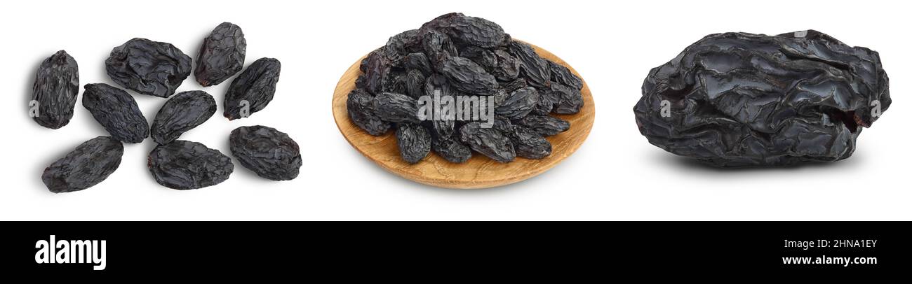 Black raisin isolated on white background with clipping path. Top view ...