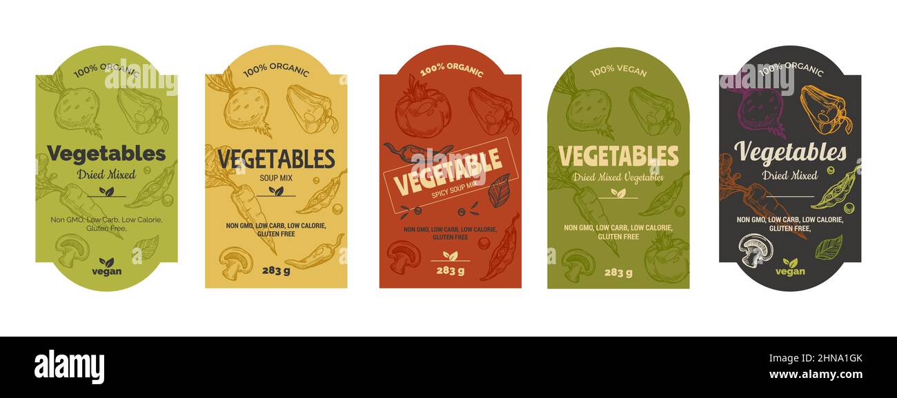 Vegetable soup mix label design set, product badge Stock Vector Image ...