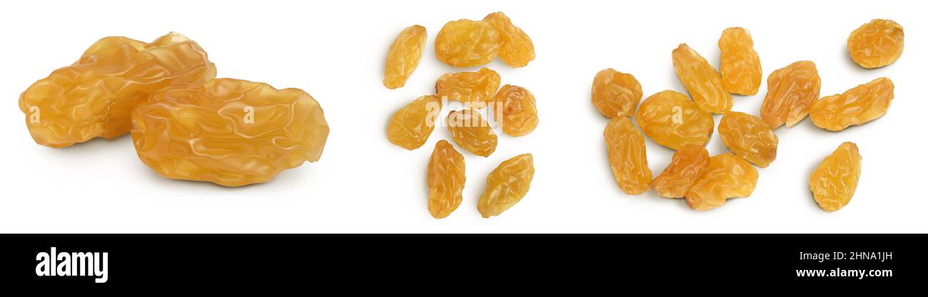 Yellow raisin isolated on white background with clipping path. Top view ...