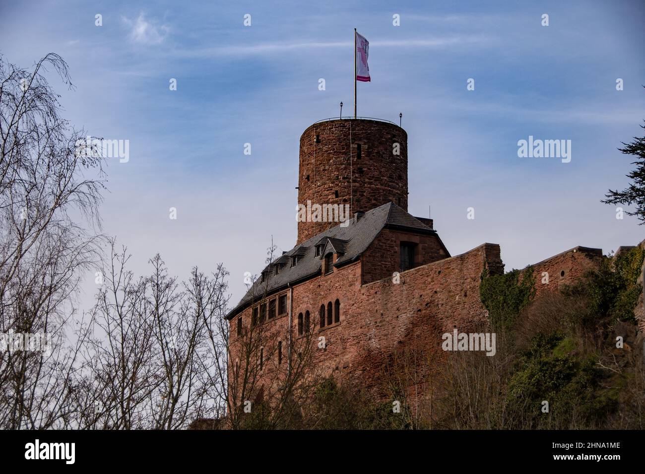 The medieval castle Hengebach in Heimbach in the Eifel with a blue sky ...