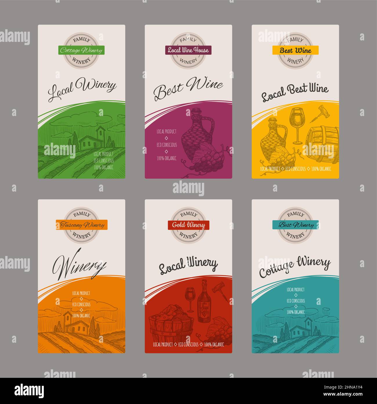 Wine sticker, alcohol drink with grape, label set Stock Vector Image ...