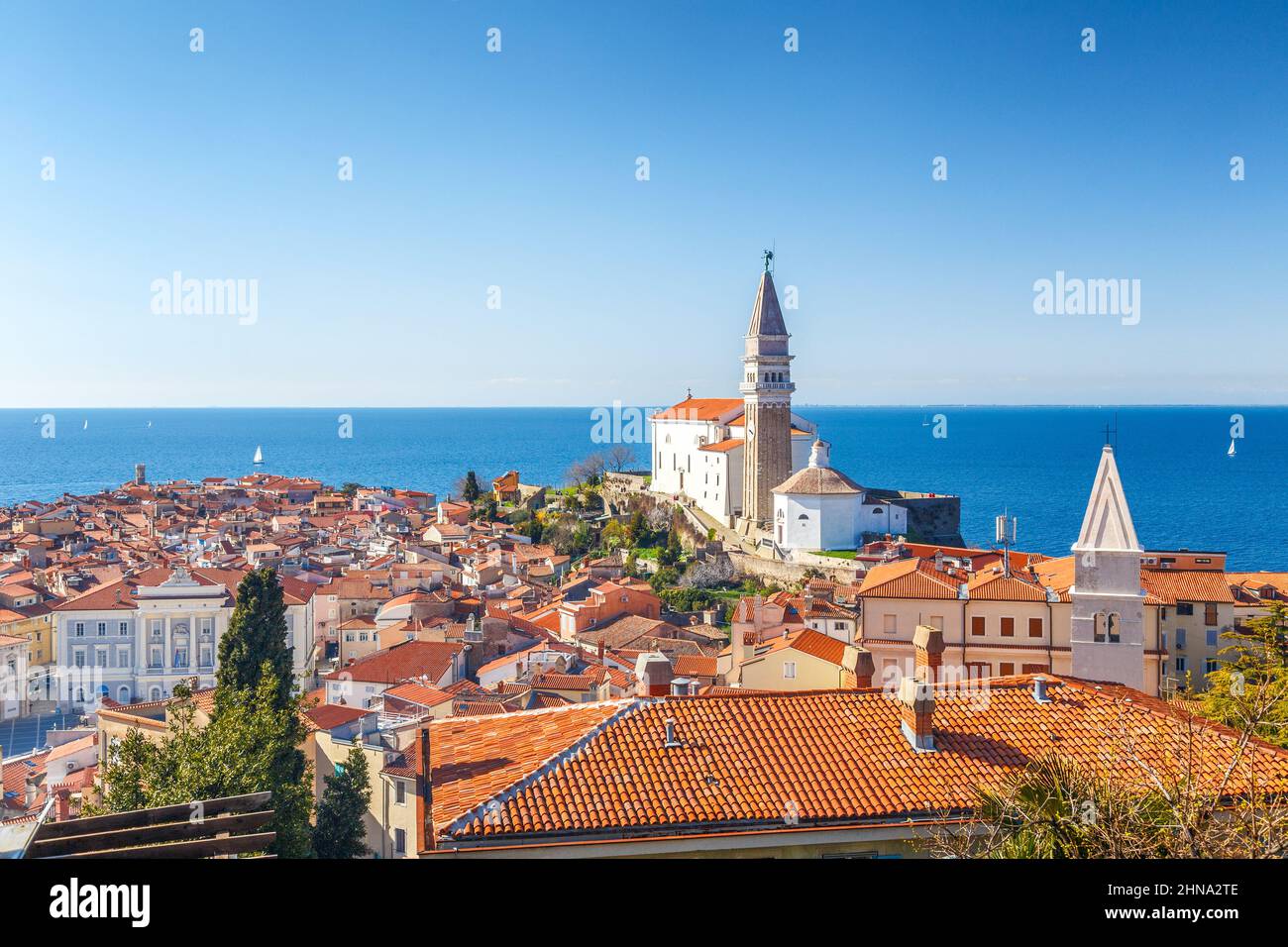 Piran town on Adriatic sea, one of major tourist attractions in ...