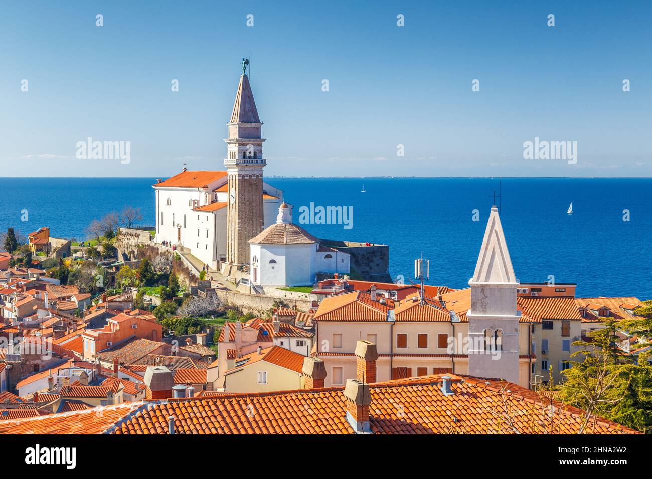 Piran town on Adriatic sea, one of major tourist attractions in ...