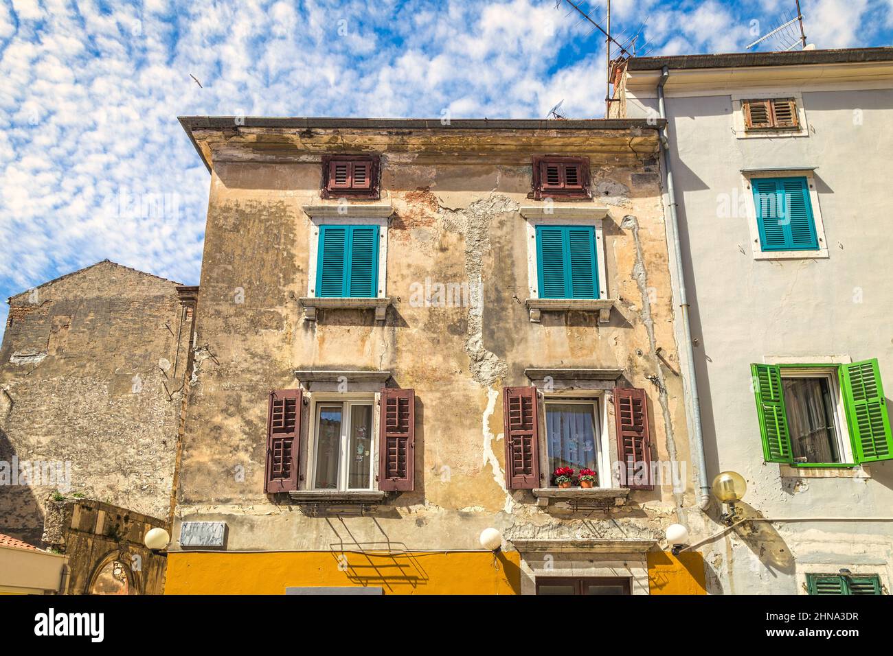 Architecture of buildings in the center of Porec town, Croatia, Europe ...