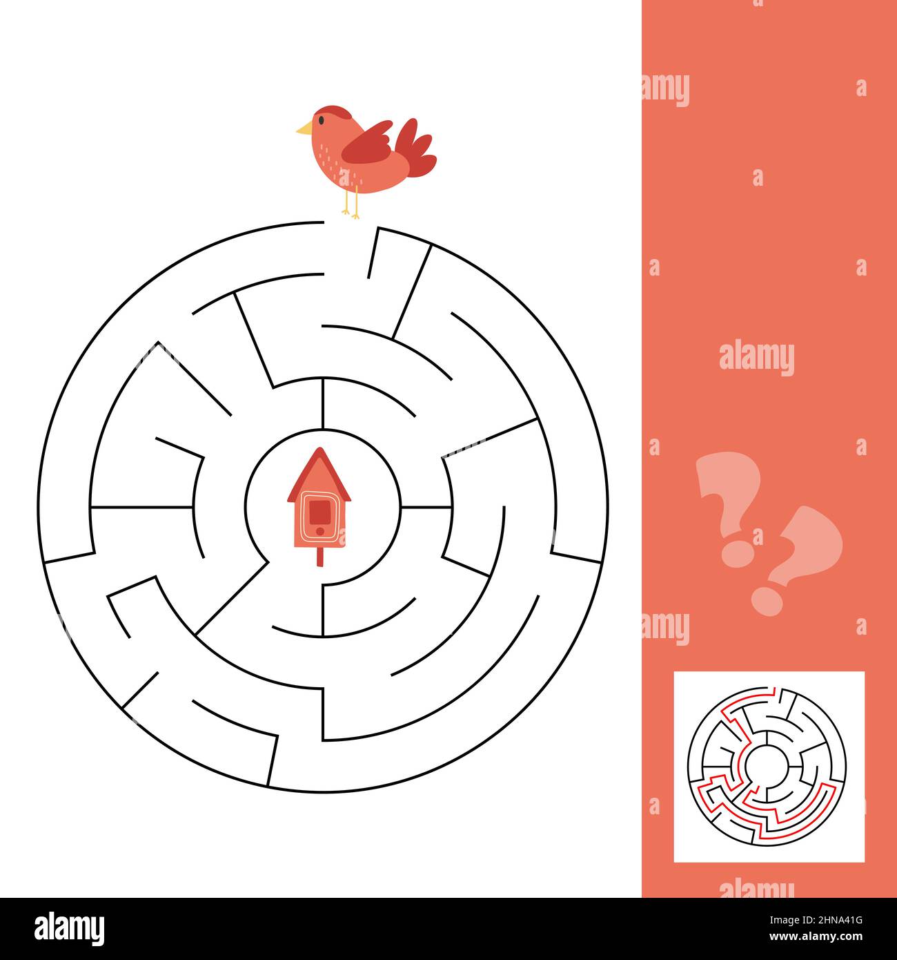 Maze game. Cartoon bird and birdhouse. Kids educational page with ...