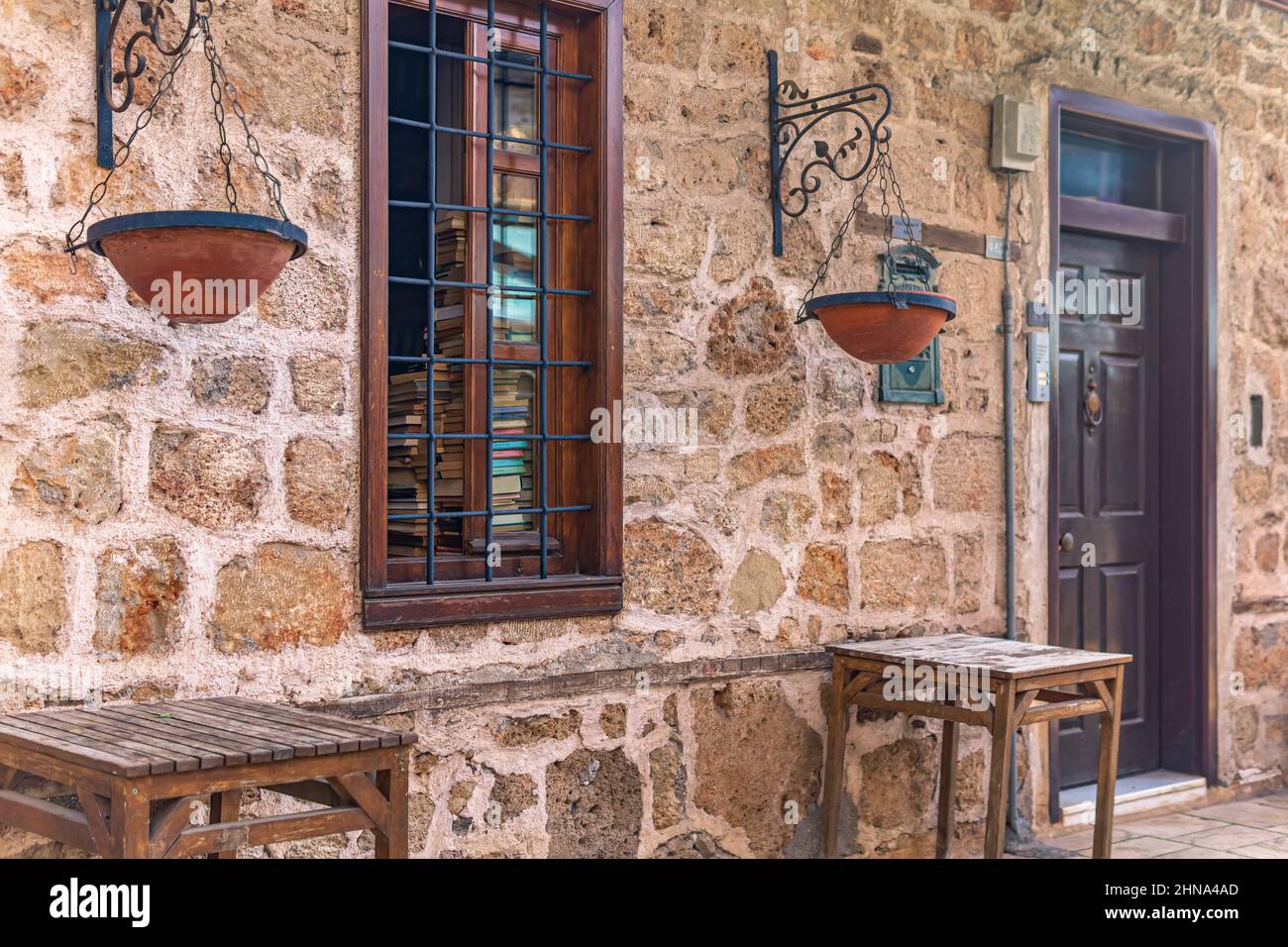 Antalya, Turkey - November 15, 2021: open window of a library with ...
