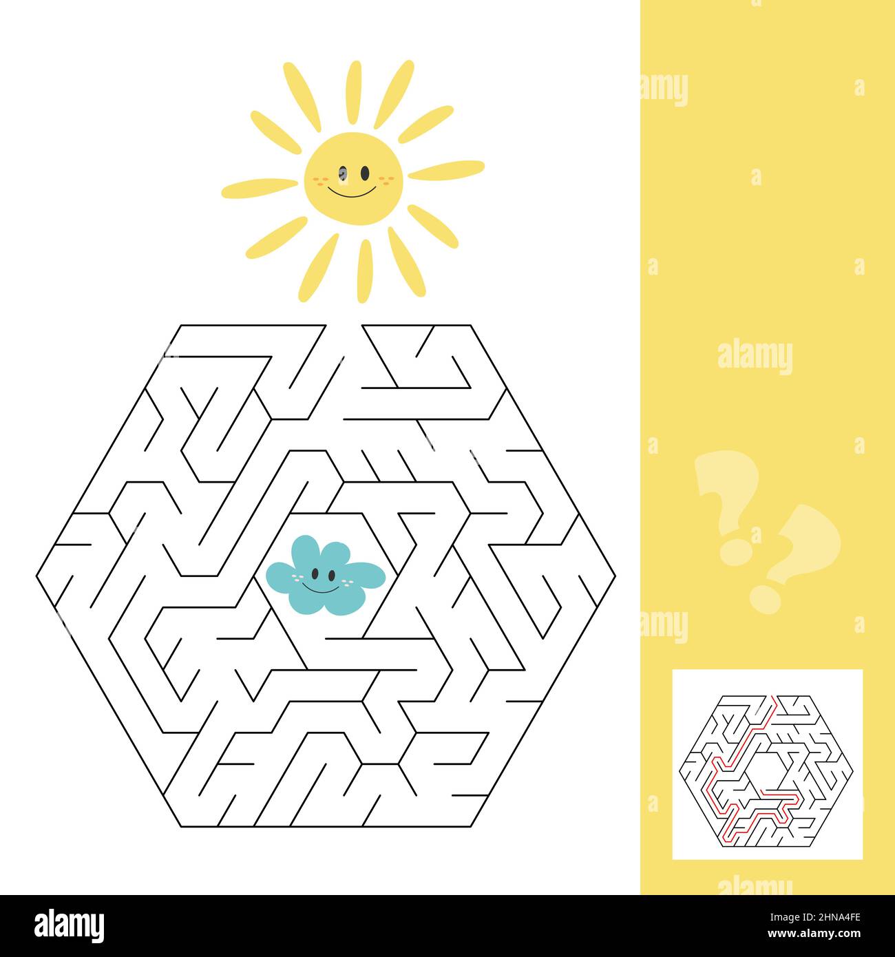 Sun and cloud, labyrinth maze for children. Search hidden way, the ...