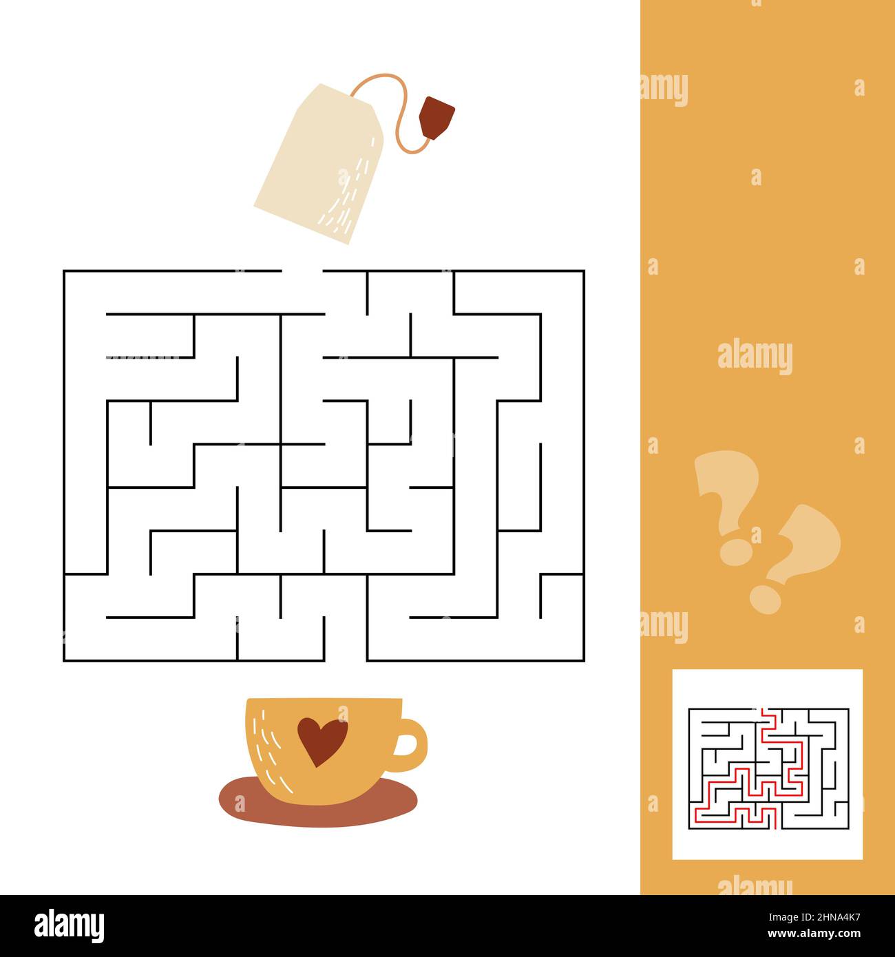 Cup and tea bag. Vector maze game for preschool kids. Simple game for ...