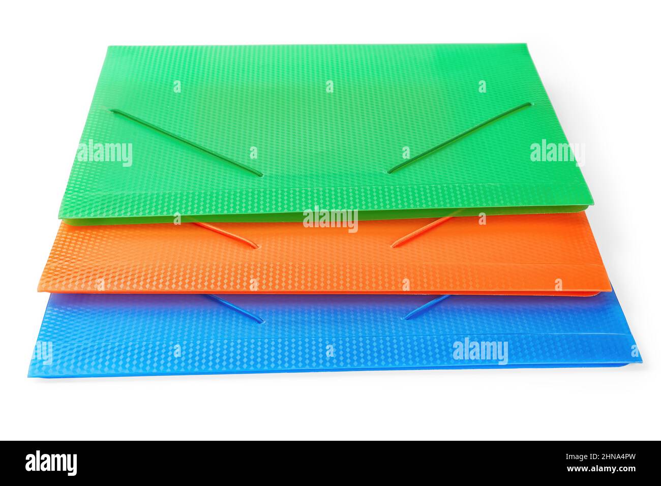 Three multi-colored folders for papers front view. Isolated on white ...