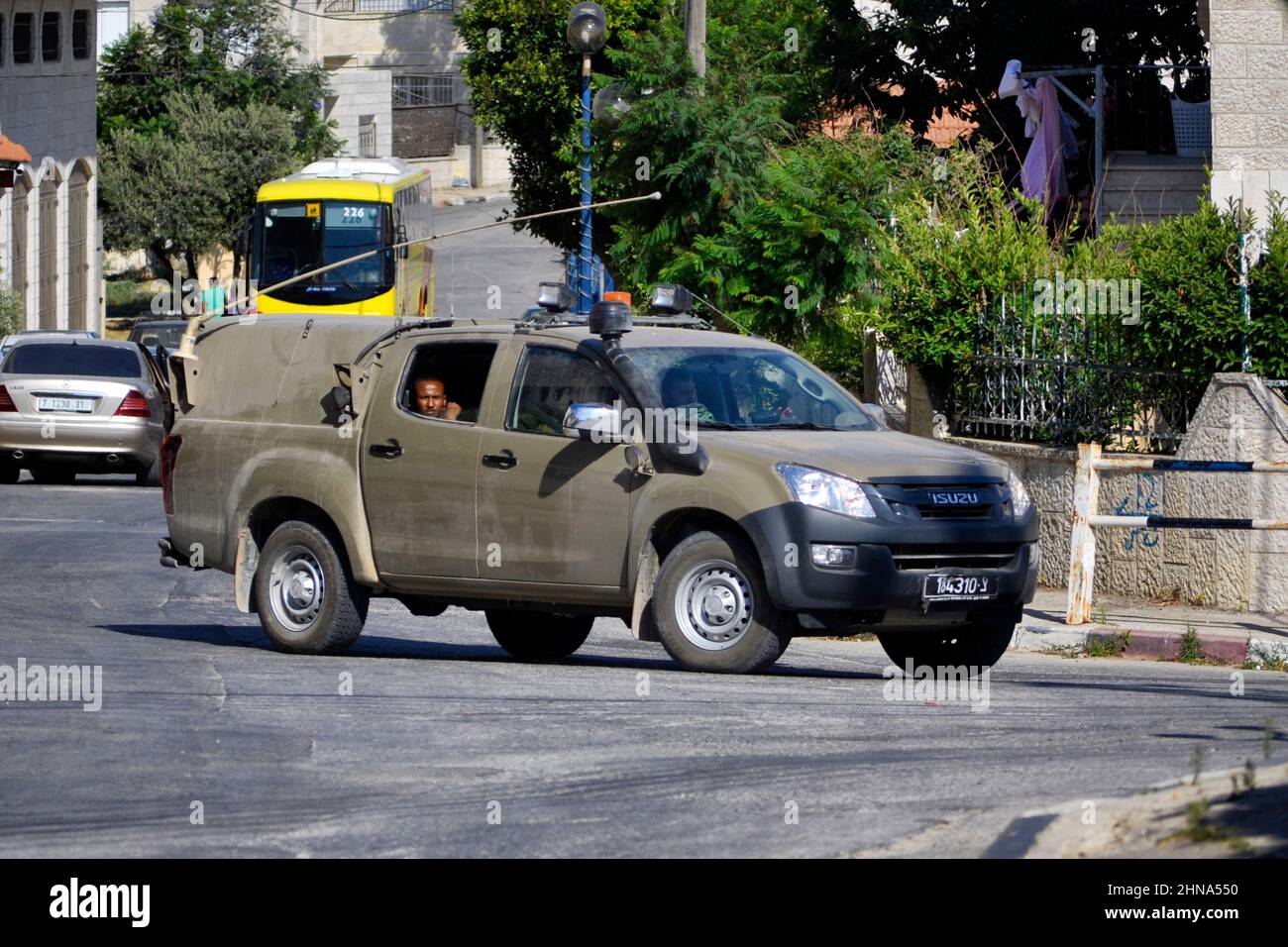 Vehicle of Israeli army patrolling the streets in the West Bank Stock ...