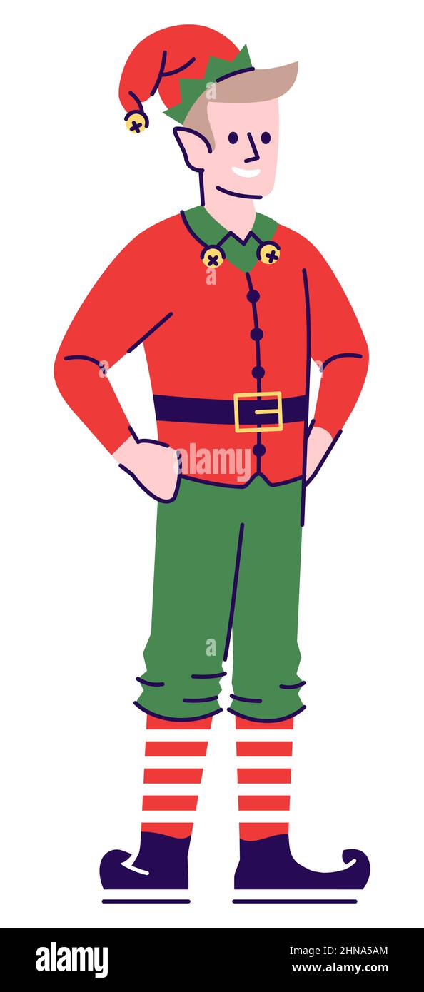 Artist wearing Christmas elf costume semi flat RGB color vector ...