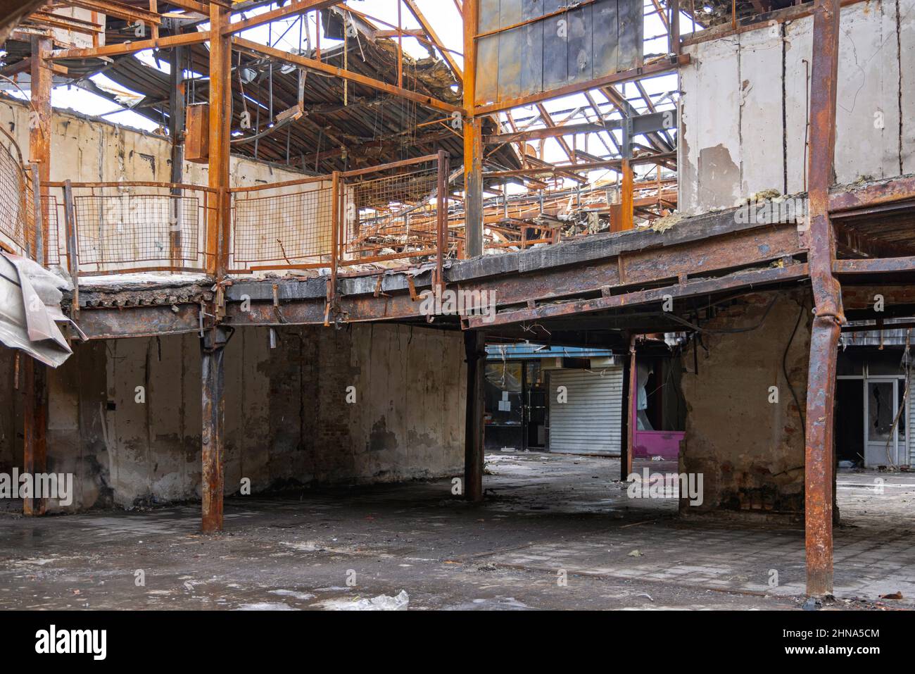 Burned and Bended Steel Structure Shopping Mall Damage After Fire Stock ...