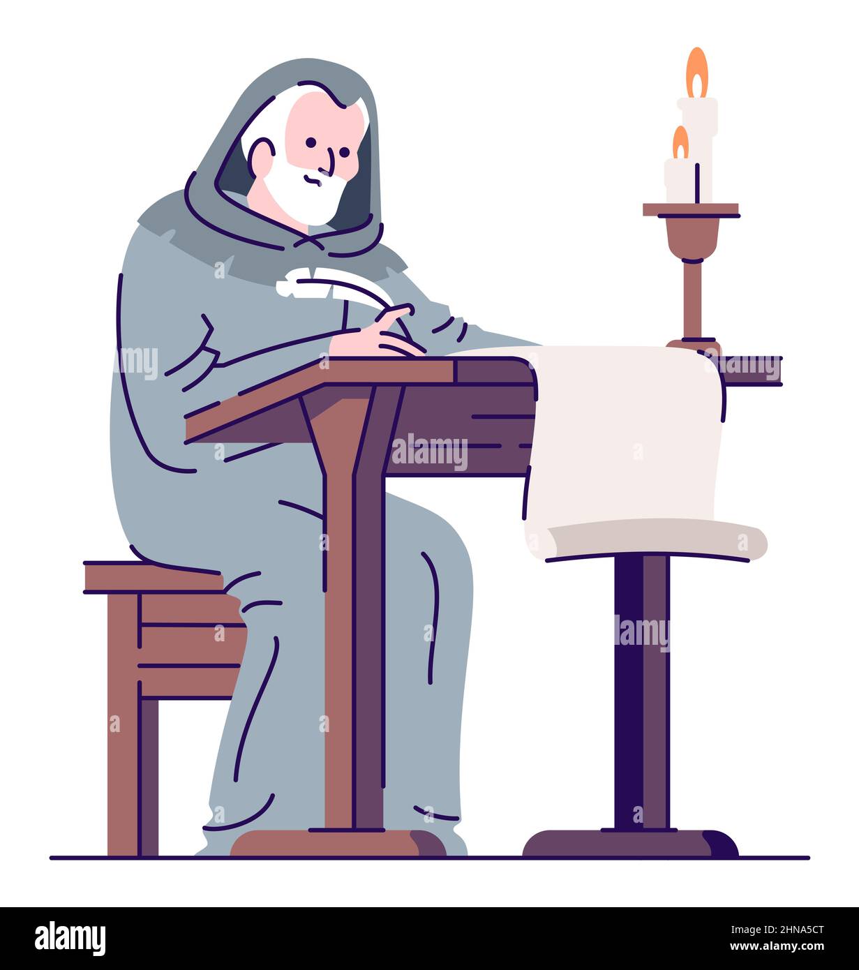 Monk copying manuscripts semi flat RGB color vector illustration Stock ...