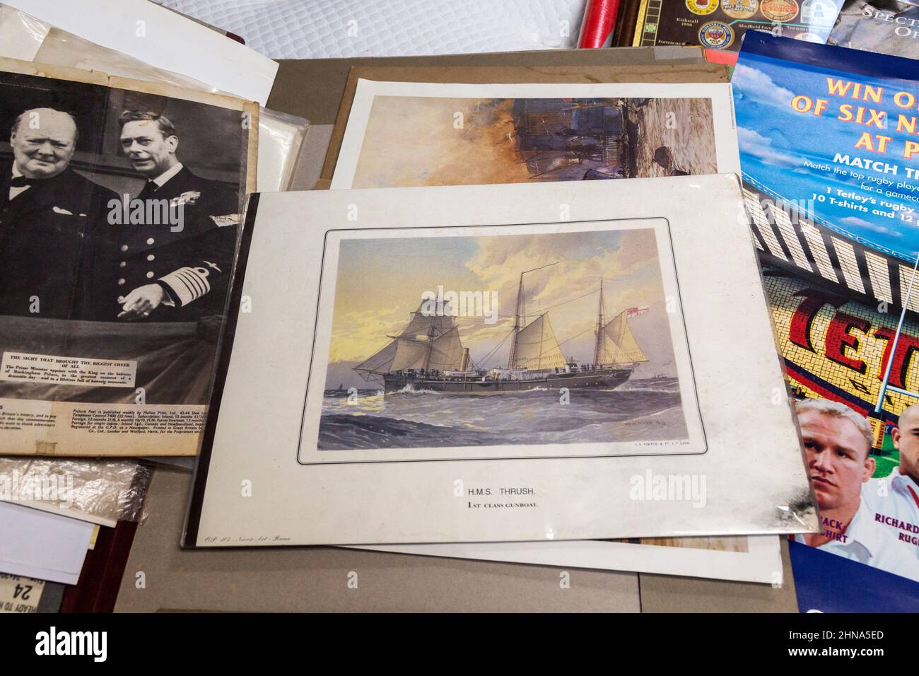 Various posters and prints - HMS Thrush gunboat engraving print ...