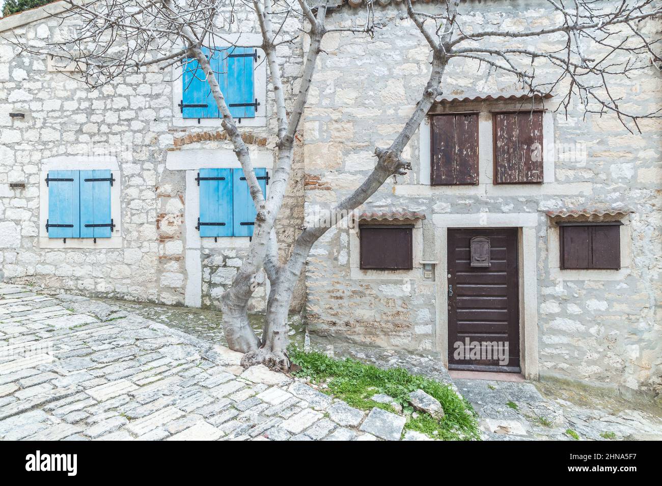 Stone facade of an old house in Rovinj, Croatia, Europe Stock Photo - Alamy