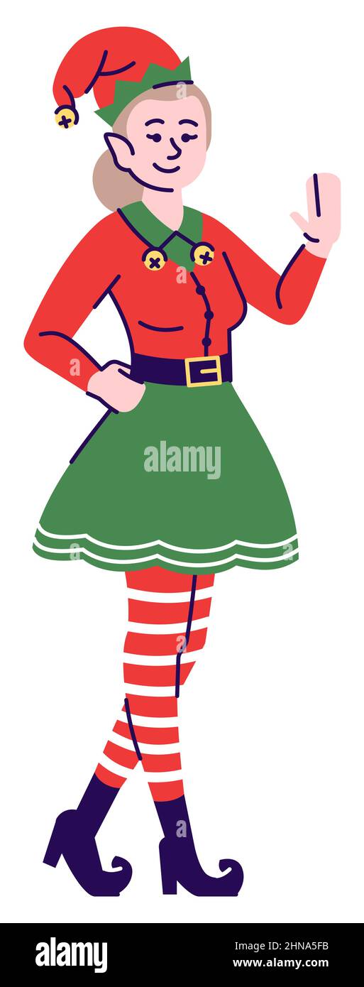 Female artist in Christmas elf costume semi flat RGB color vector ...