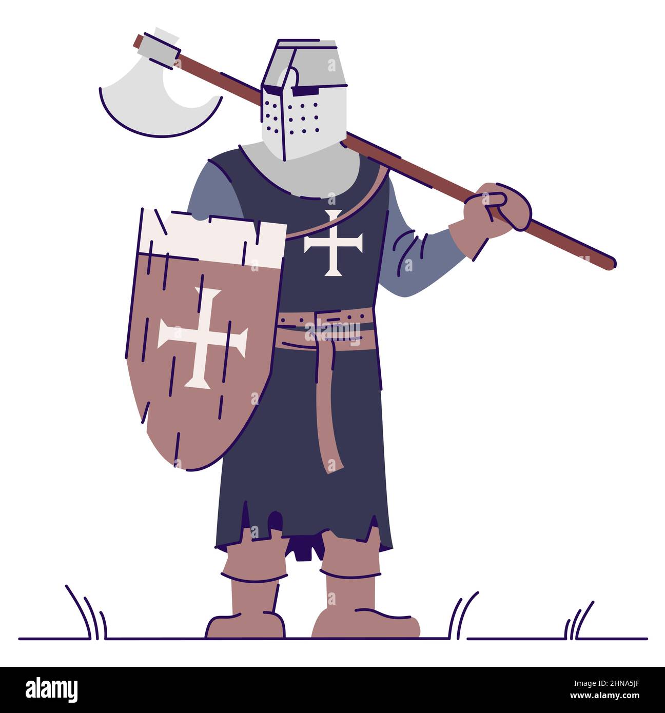 Templar knight with battle axe semi flat RGB color vector illustration ...