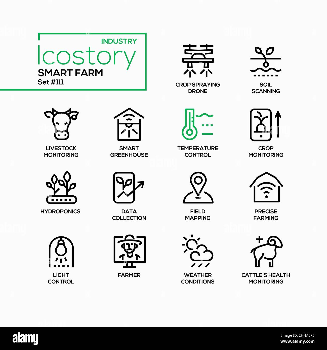 Smart farm - modern line style colorful icon set in black and white ...