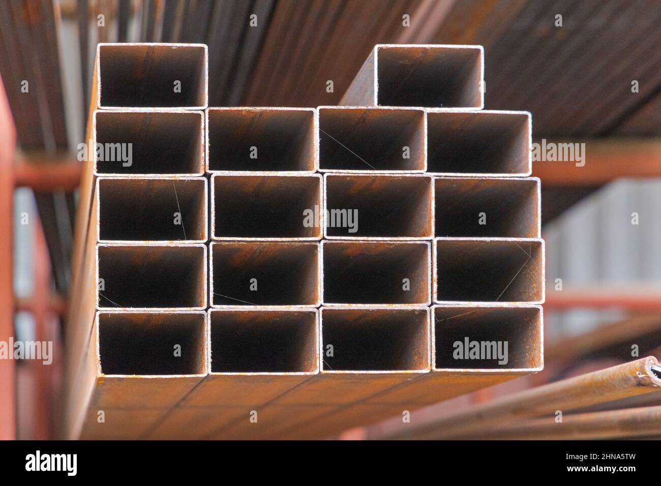 Rectangular Shape Steel Tubes at Shelf in Construction Warehouse Stock ...