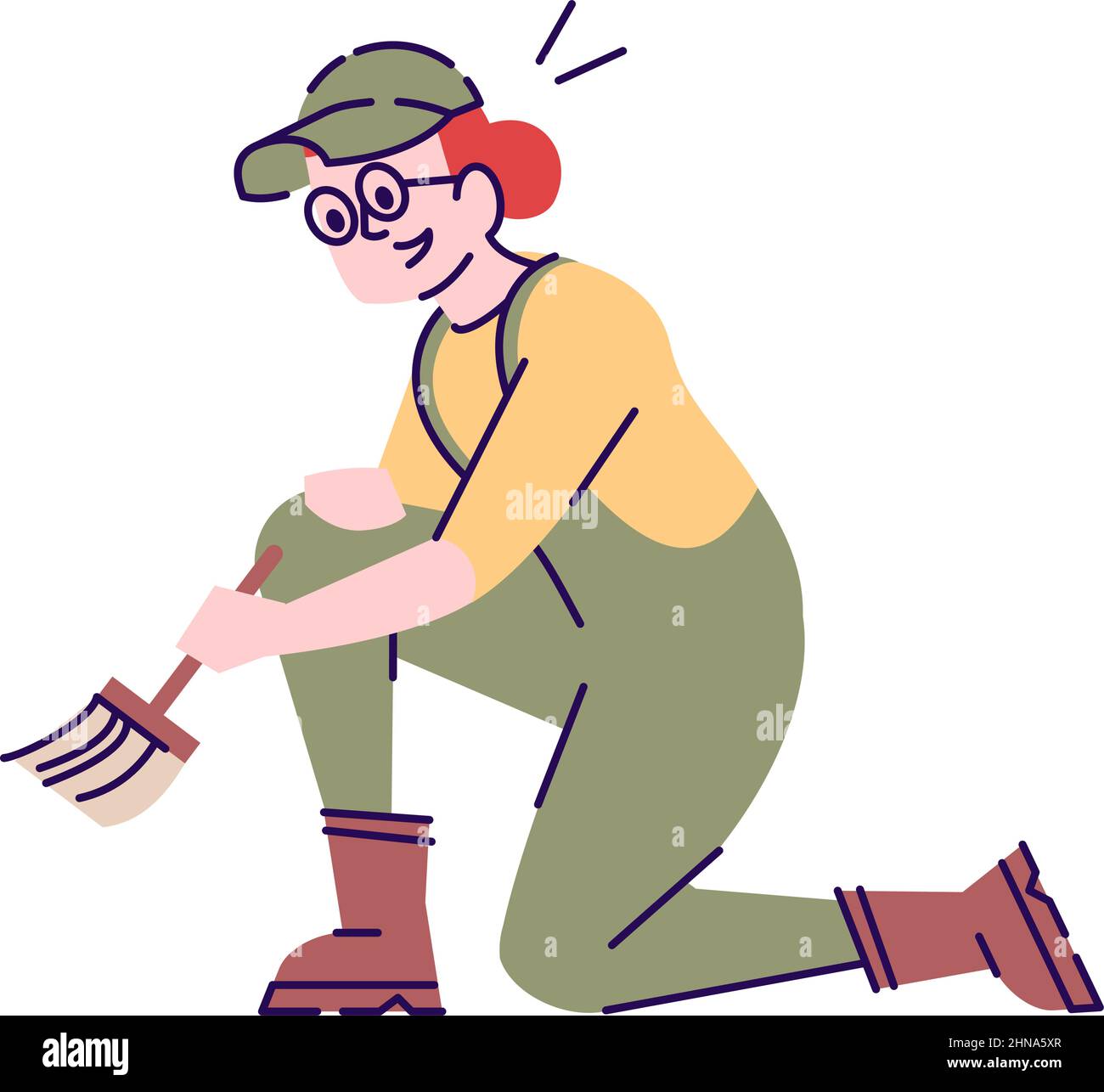 Female archaeologist with brush semi flat RGB color vector illustration ...