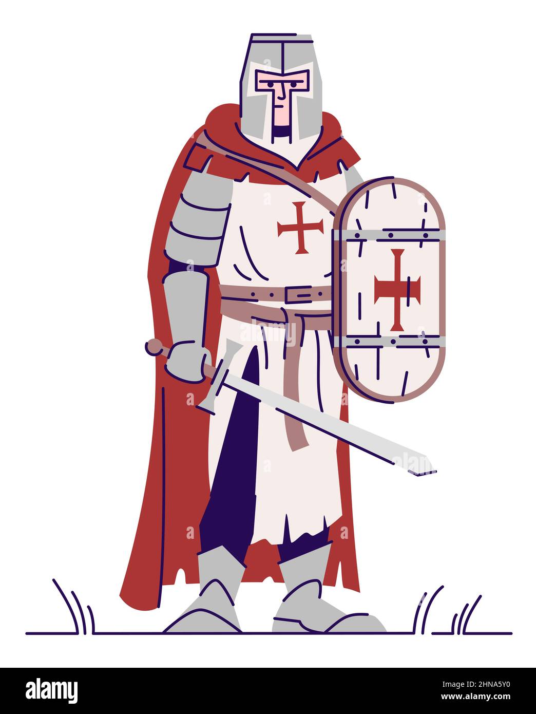 Threatening templar knight semi flat RGB color vector illustration ...