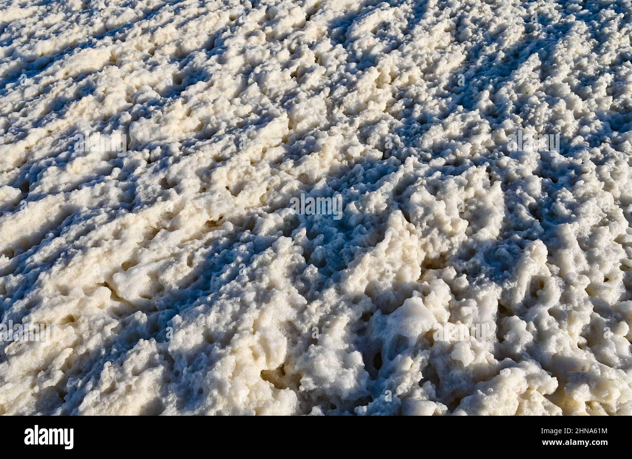 30 January 2022, Denmark, Klitmöller: A lot of foam from the surf of ...
