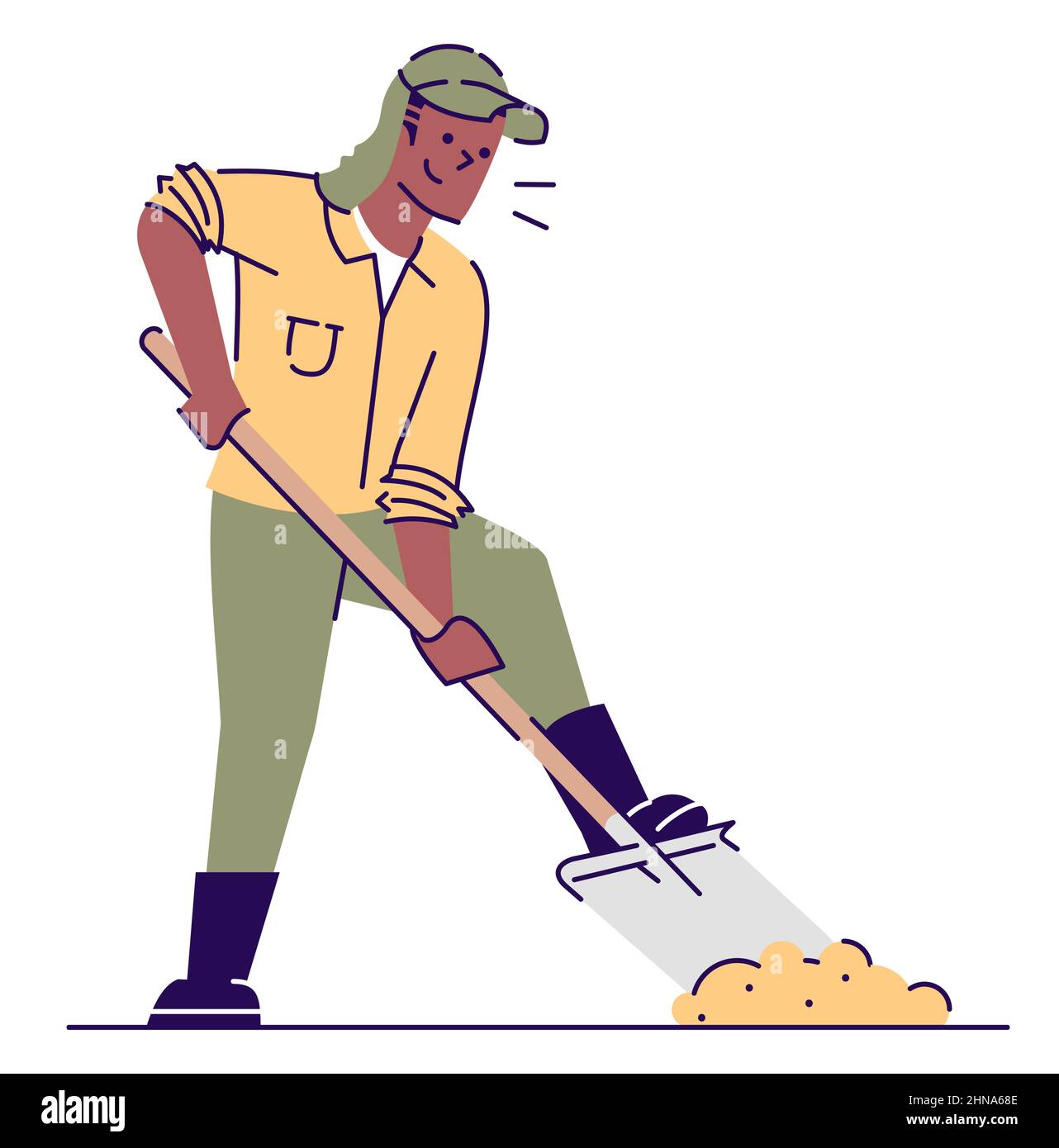 Archaeologist digging ground semi flat RGB color vector illustration ...