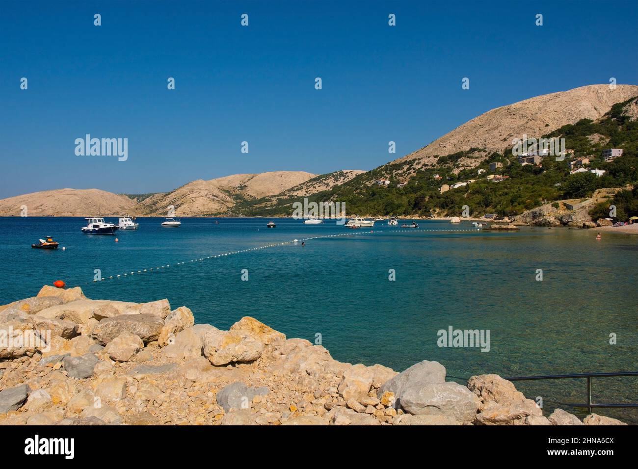 Stara Baska, Croatia - 4th September 2021. Boats moored off the coast ...