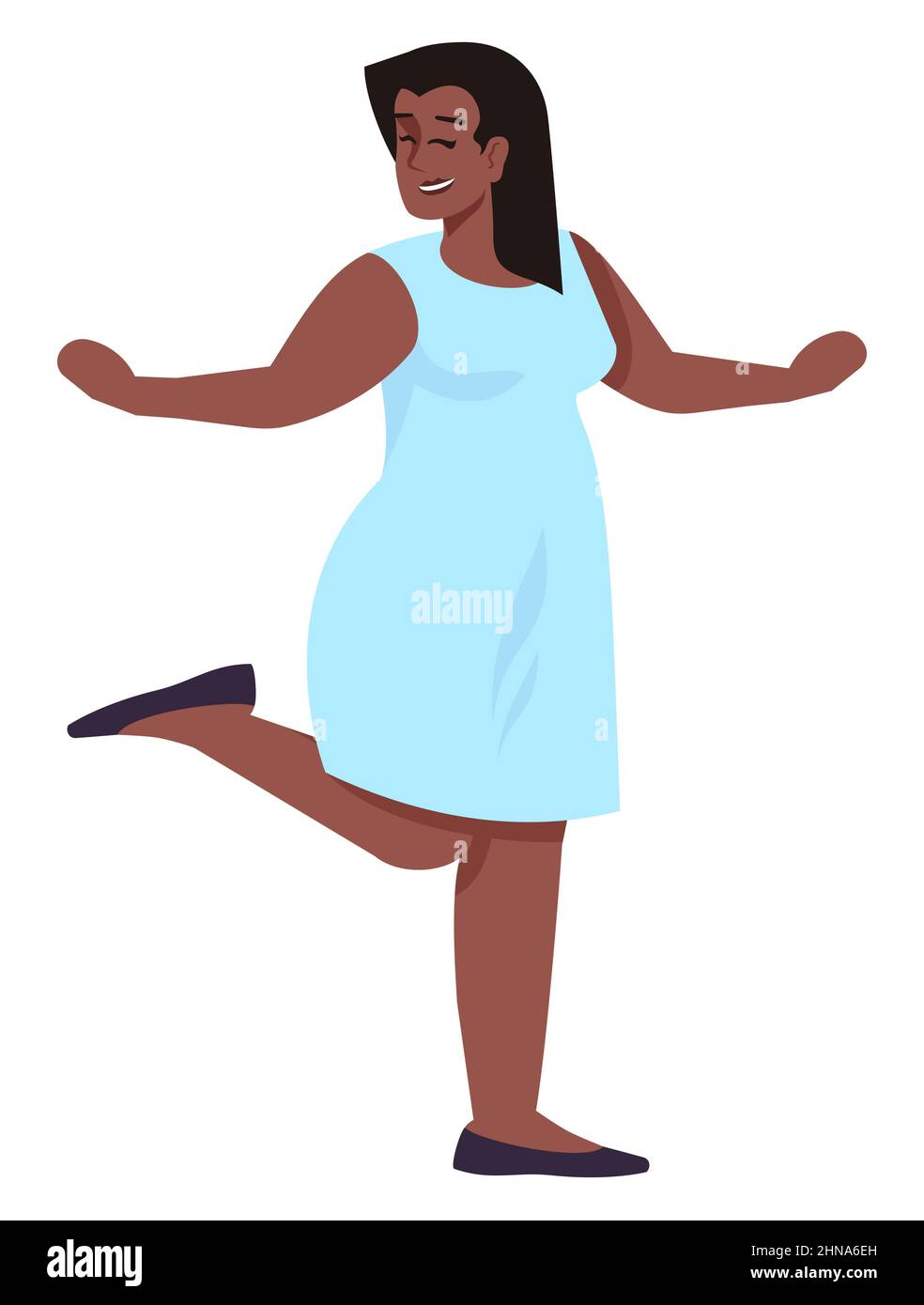 Curvy woman with happy smile semi flat RGB color vector illustration ...